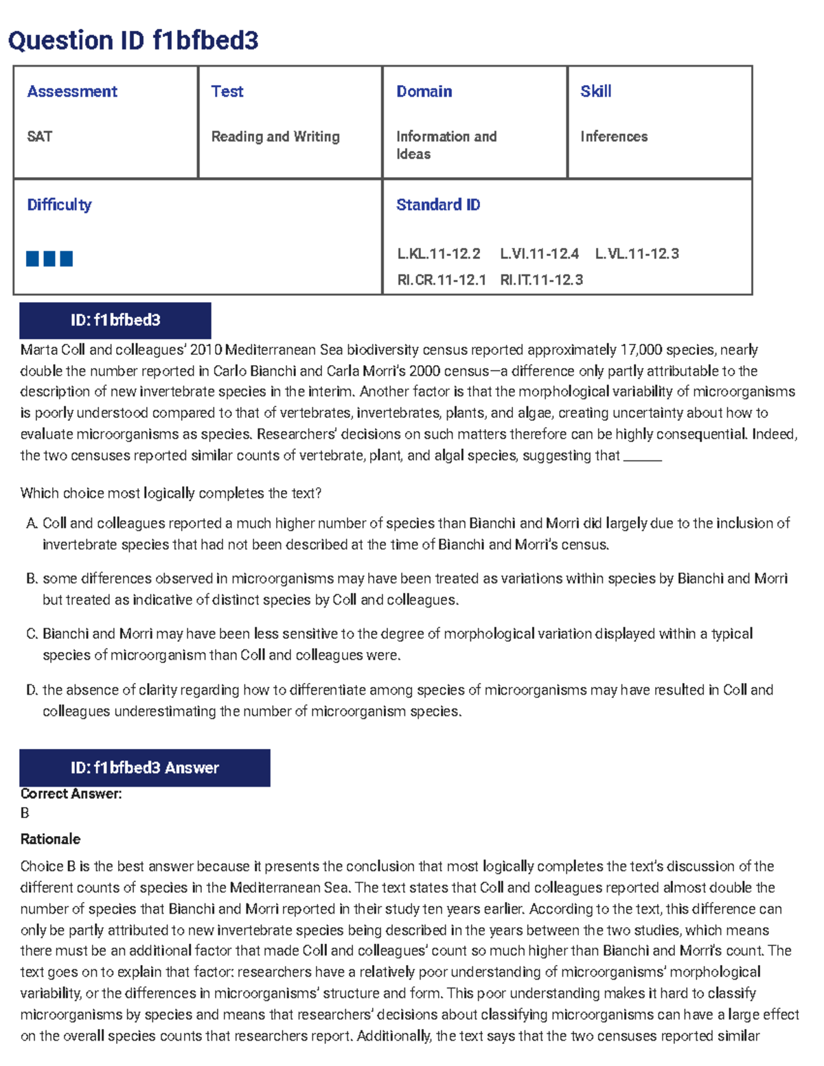 Assessment Test Domain Skill SAT Reading and Writing Information and ...