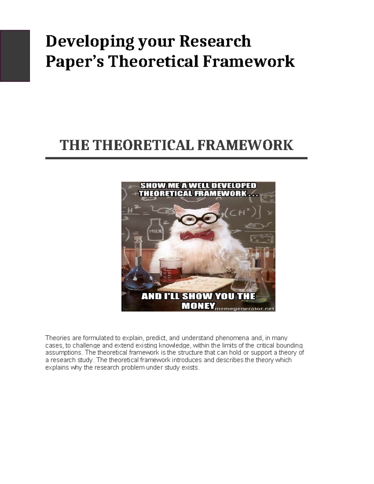 Developing a Theoretical Framework - Developing your Research Paper’s ...