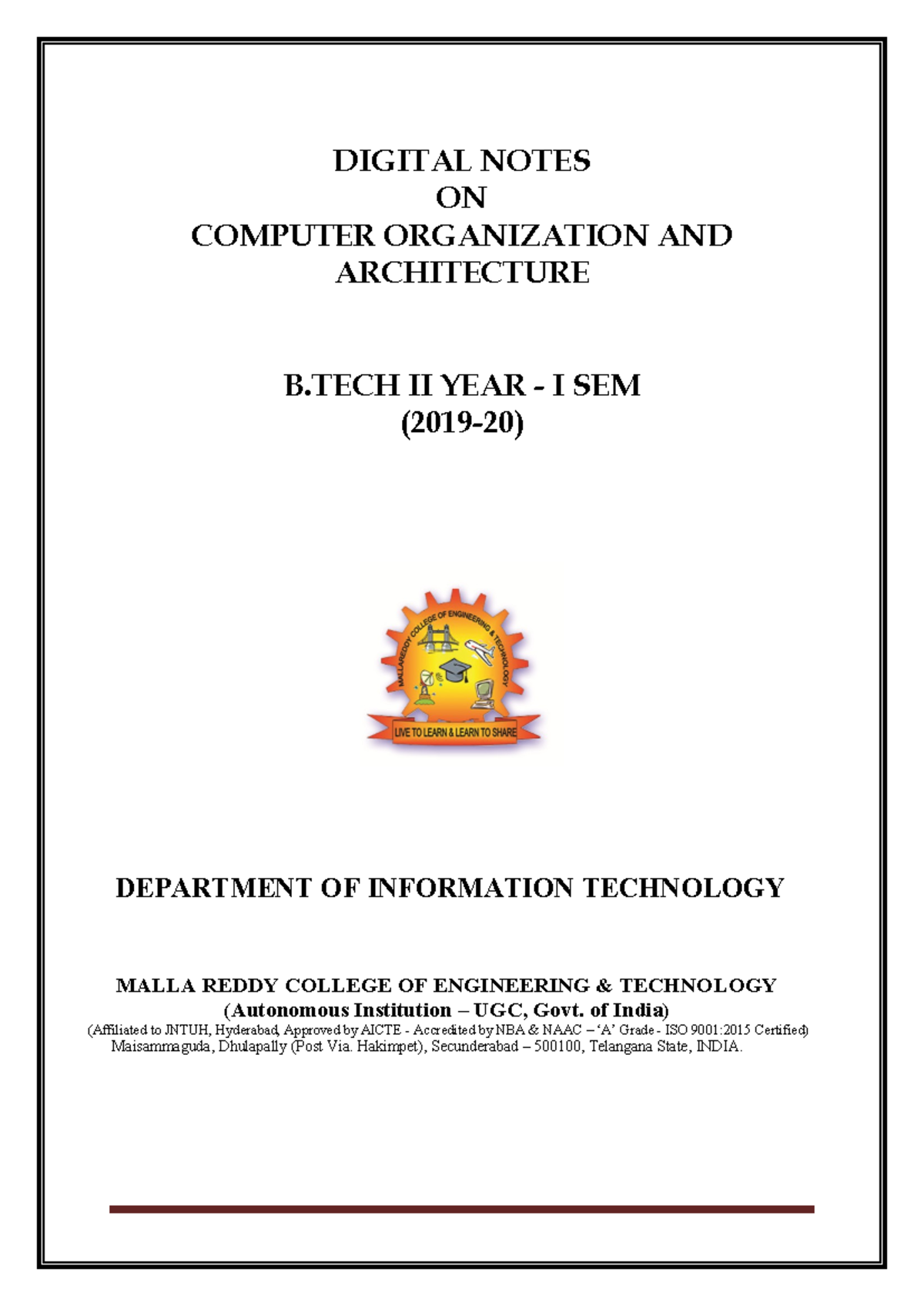 COA BCA Notes - Computer Organization & Architecture Overview - Studocu