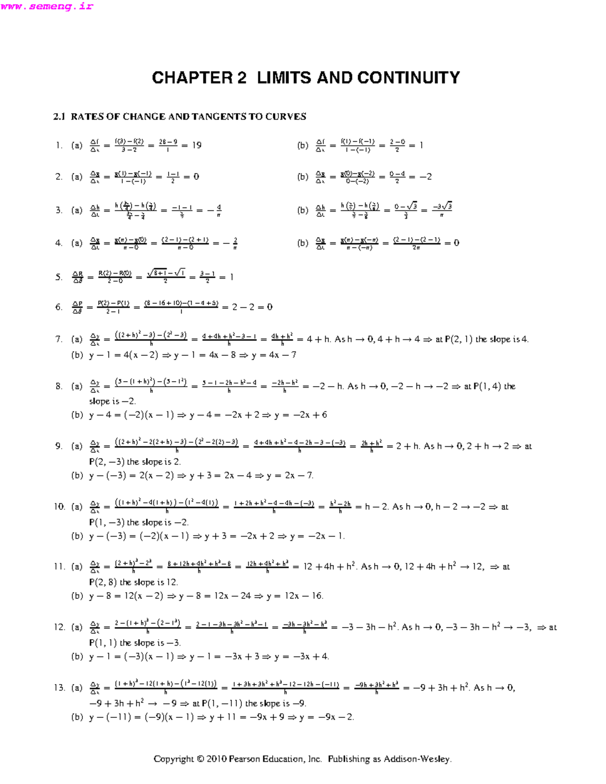 Calculus CH2 solution - 學習資源 - CHAPTER 2 LIMITS AND CONTINUITY 2 RATES ...