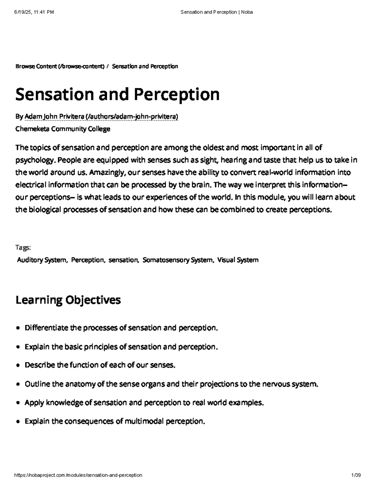 Sensation and Perception (PSY 101): Understanding Multisensory ...