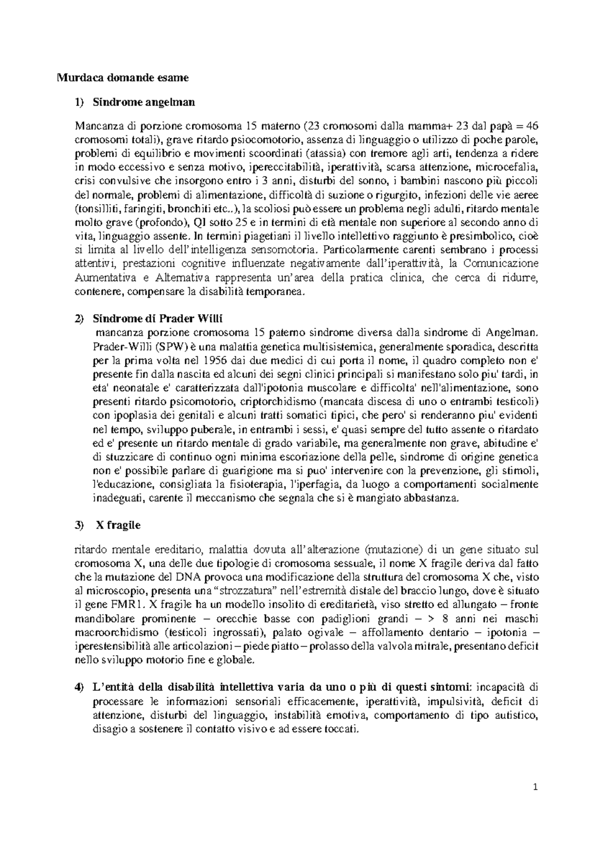 Murdaca - Paniere esame interno - Murdaca domande esame 1) Sindrome ...