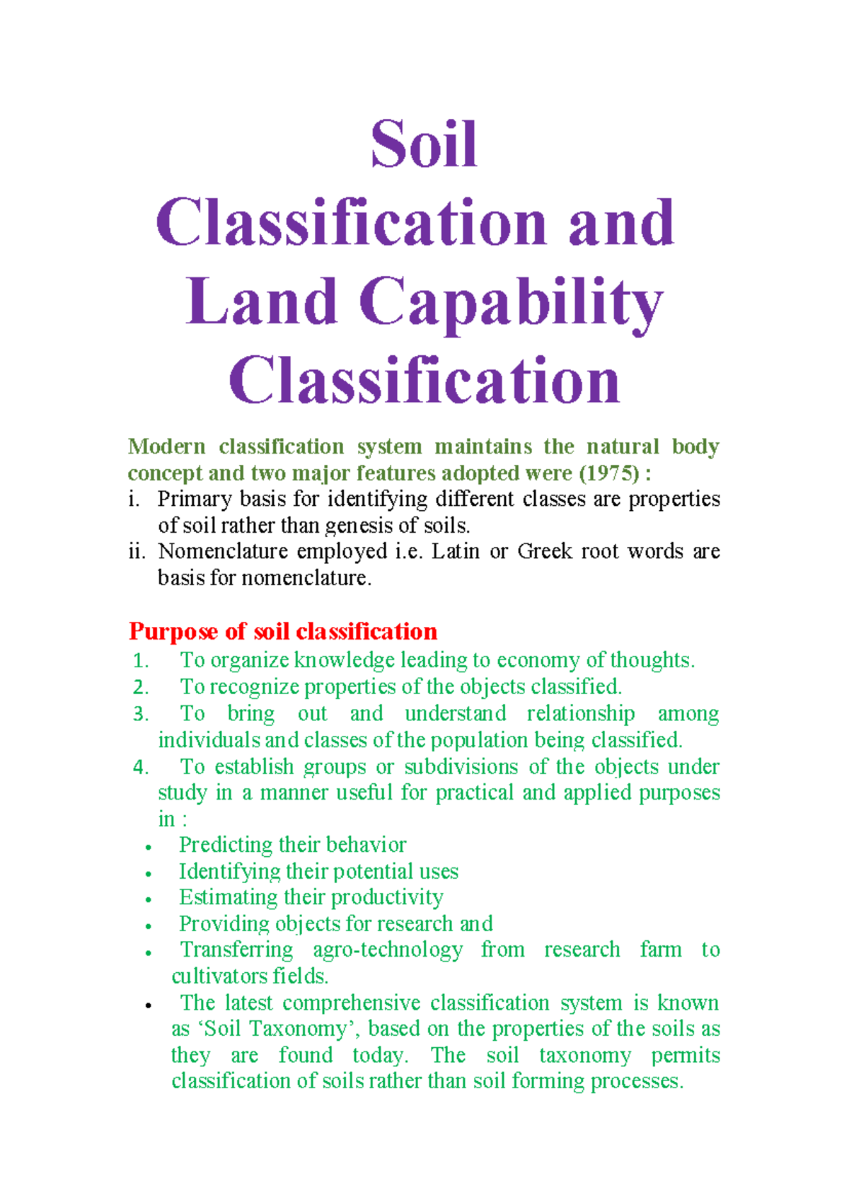 Soil Classification and Land Capability Analysis (SC 101) - Studocu