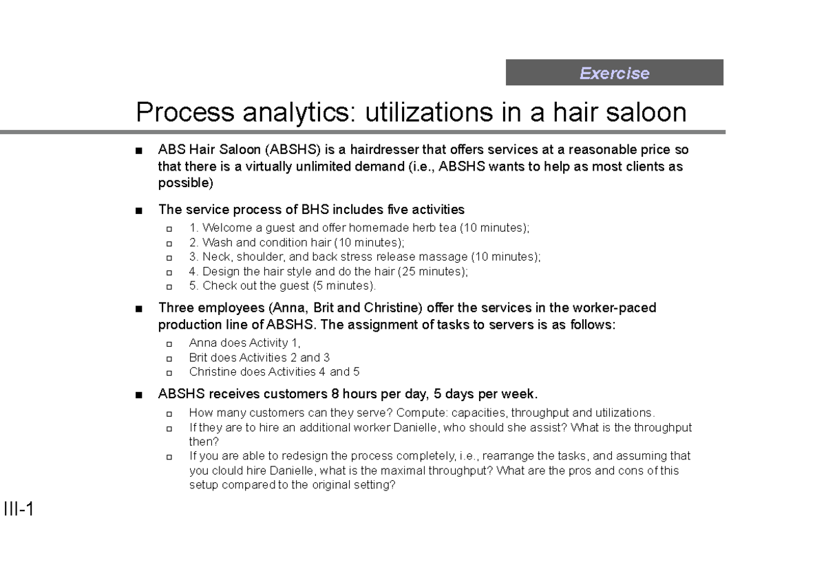 Advanced Lean - Hair Saloon Process Analytics Exercises - Studeersnel