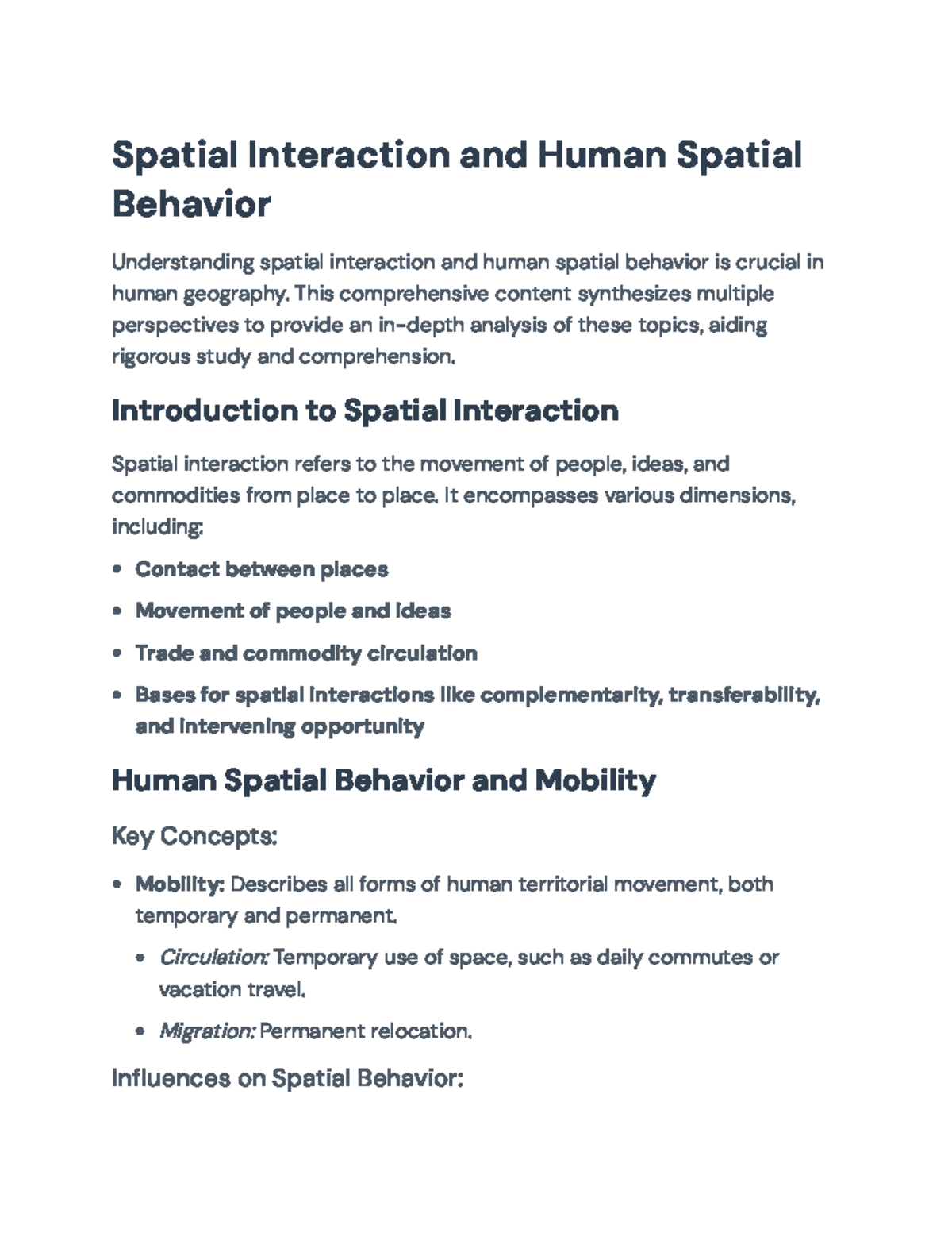 Understanding Spatial Interaction and Human Behavior in Geography - Spatial Interaction and ...