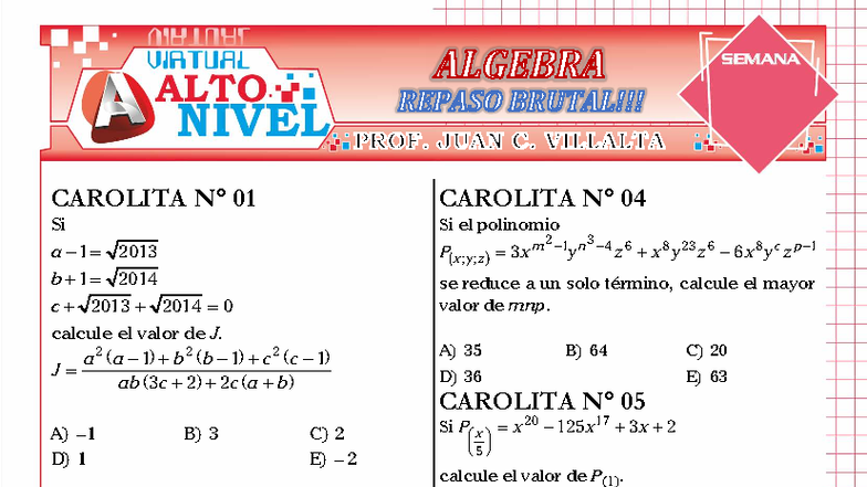 Algebra Repaso PRO: Ejercicios y Soluciones CAROLITA 01-07 - Studocu