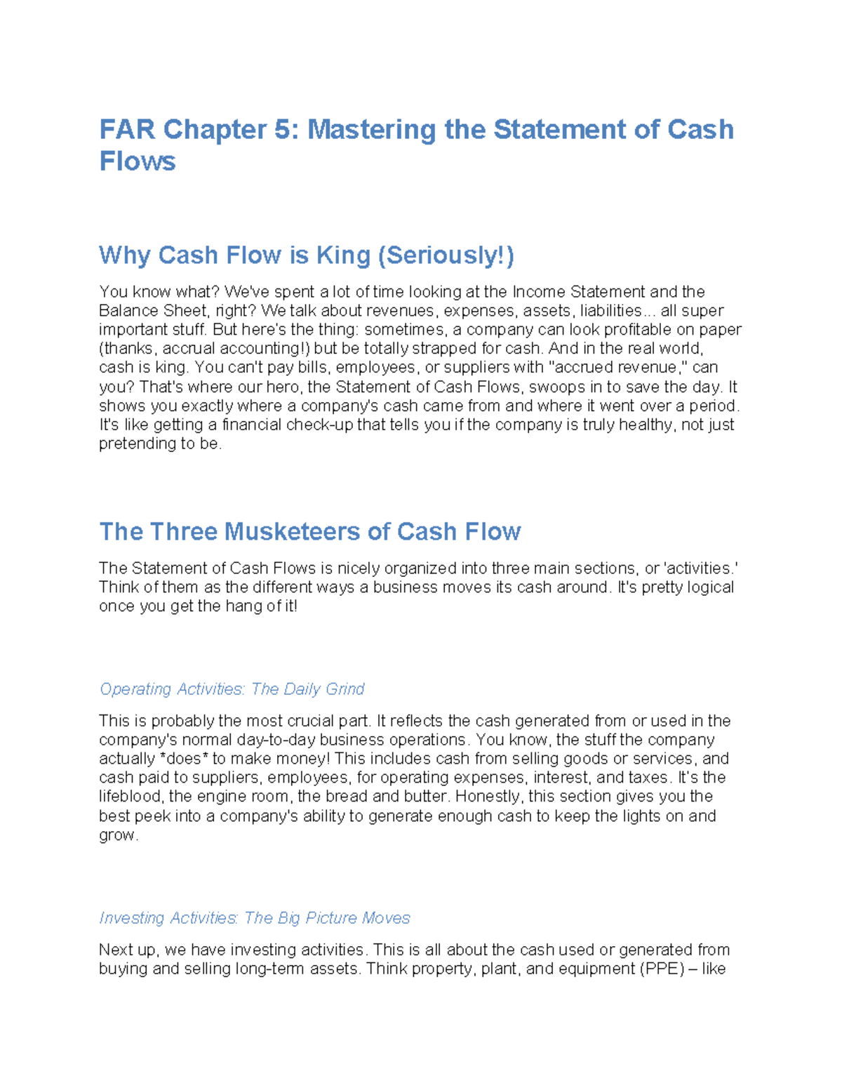 FAR Chapter 5: Understanding the Statement of Cash Flows - Studocu