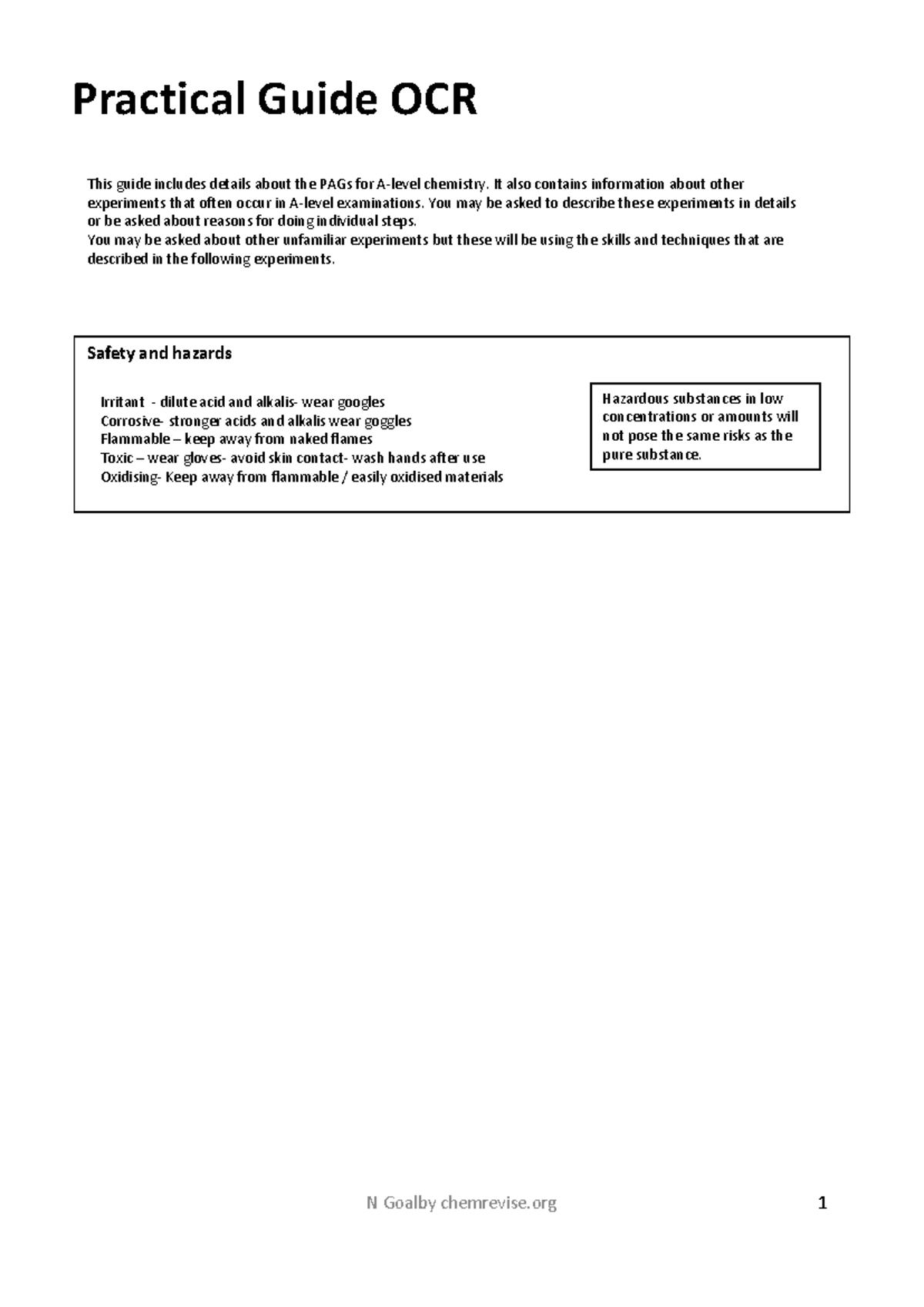 Practical-guide-ocr - PAG method guide - Irritant - dilute acid and ...