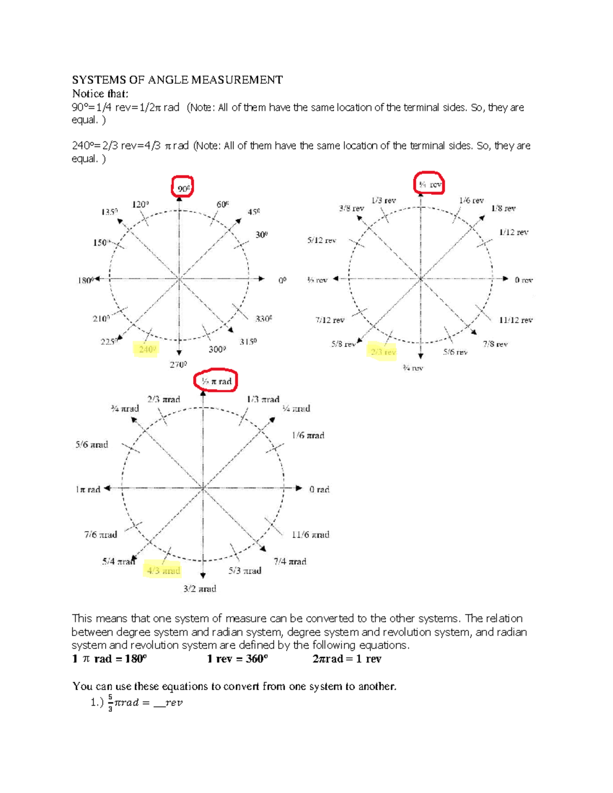 1.2 Systems of Angle Measurement (Notes 2) - Studocu