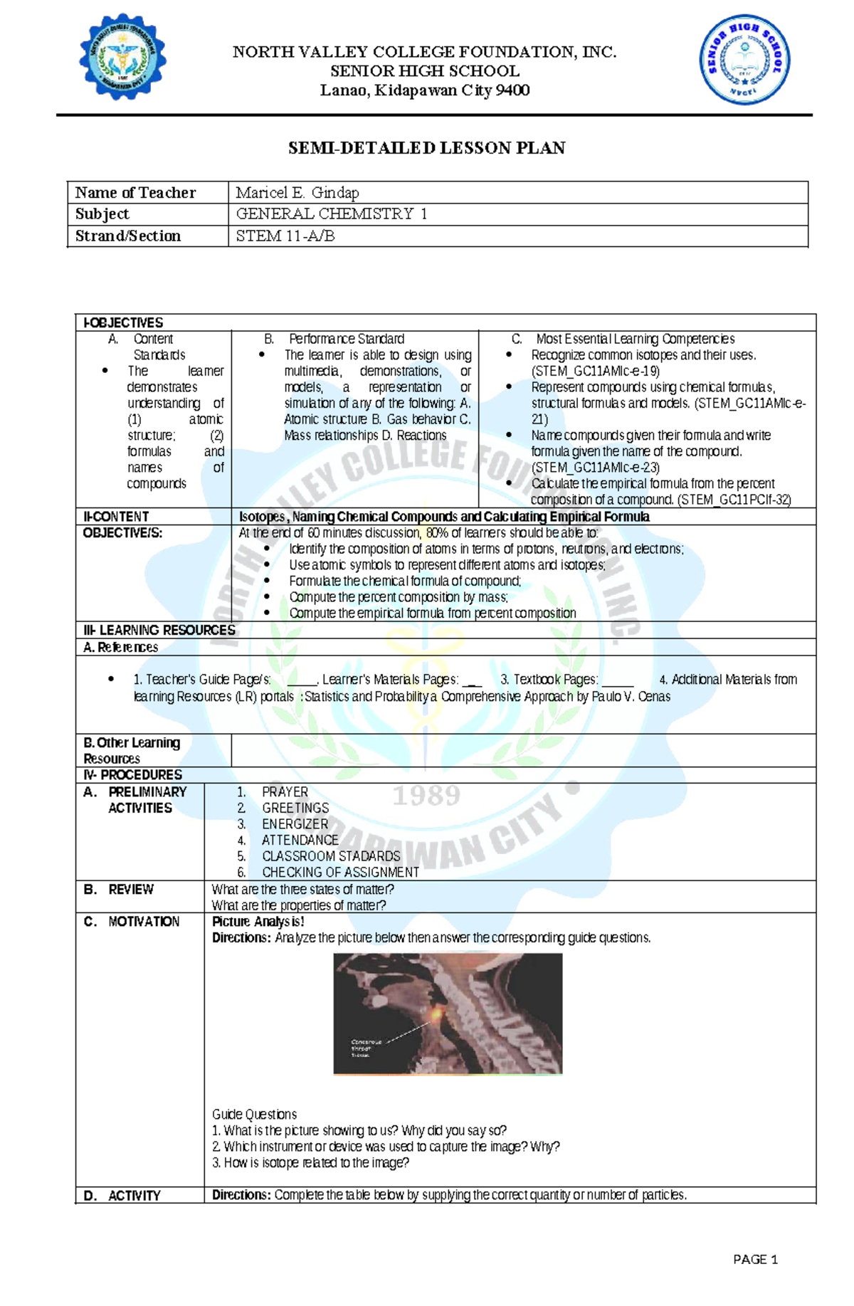 CHEM1 LP2 - Isotopes, Chemical Compounds & Empirical Formulas Lesson ...
