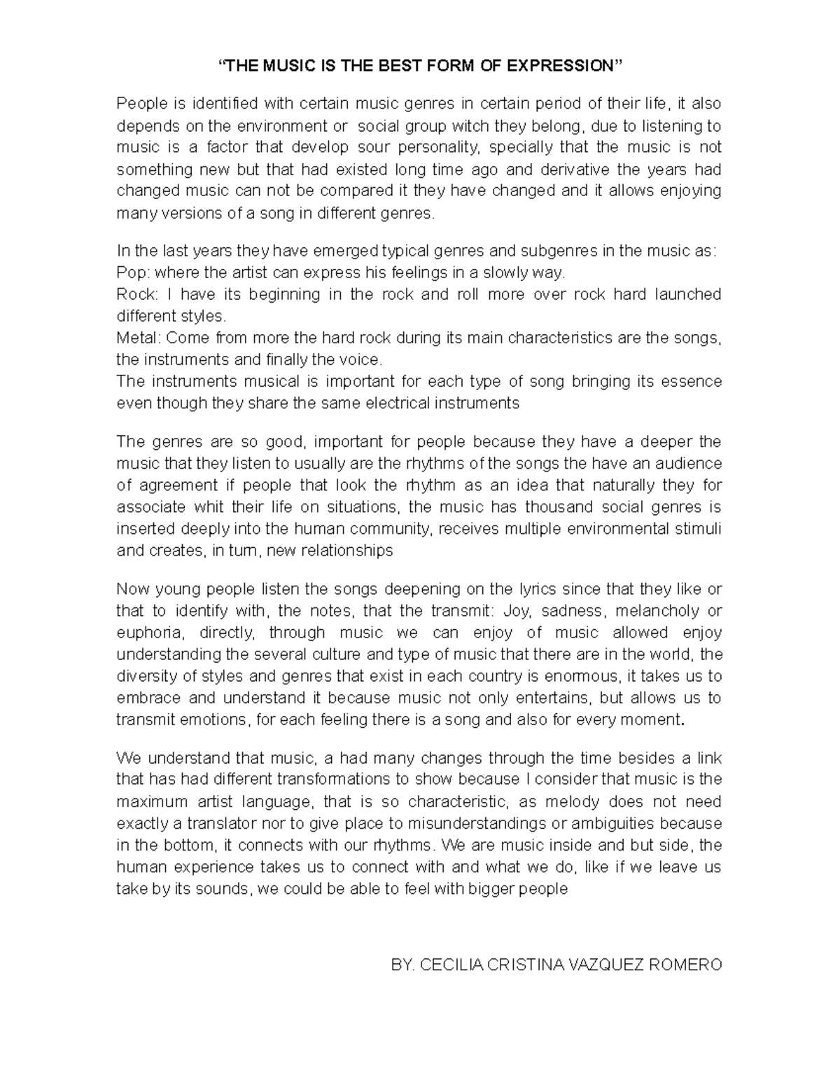 MUS 101: The Impact of Music Genres on Personal Identity - Studocu