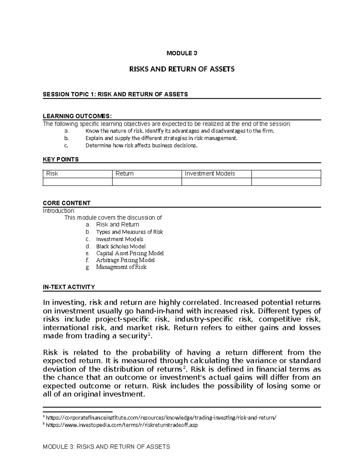 Module 3 Risk and Return of Assets 2cfc0d7bc7820db1e532d8cafee 37d1d ...
