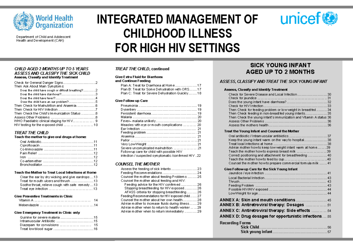IMCI HIV Chart Booklet: Integrated Management of Childhood Illness (CAH ...