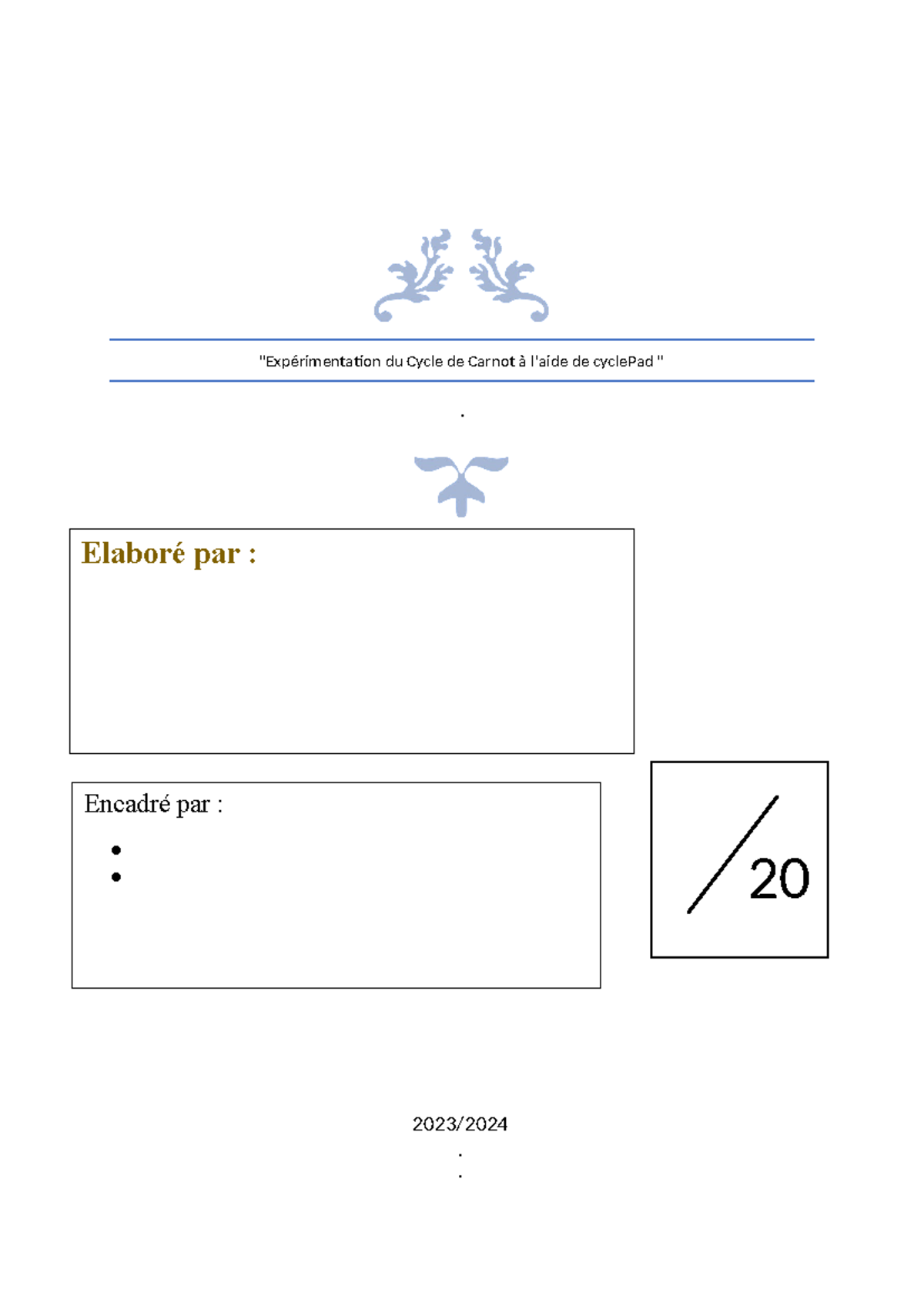 Expérimentation du Cycle de Carnot avec CyclePad - TP 2023 - Studocu