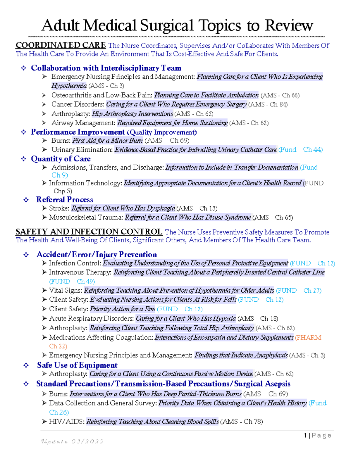 Adult Medical Surgical Review Topics: Key Concepts and Guidelines - Studocu