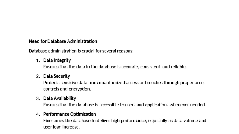 DBA 101: Essential Notes on Database Administration - Studocu