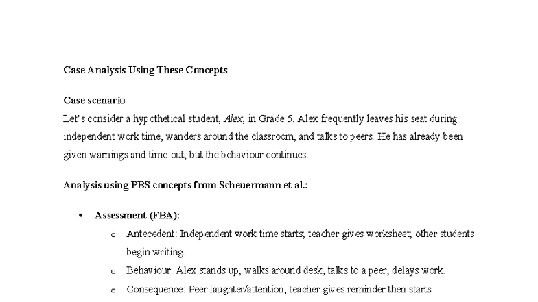 PBS Case Study: Analyzing Alex's Classroom Behavior (Grade 5) - Studocu