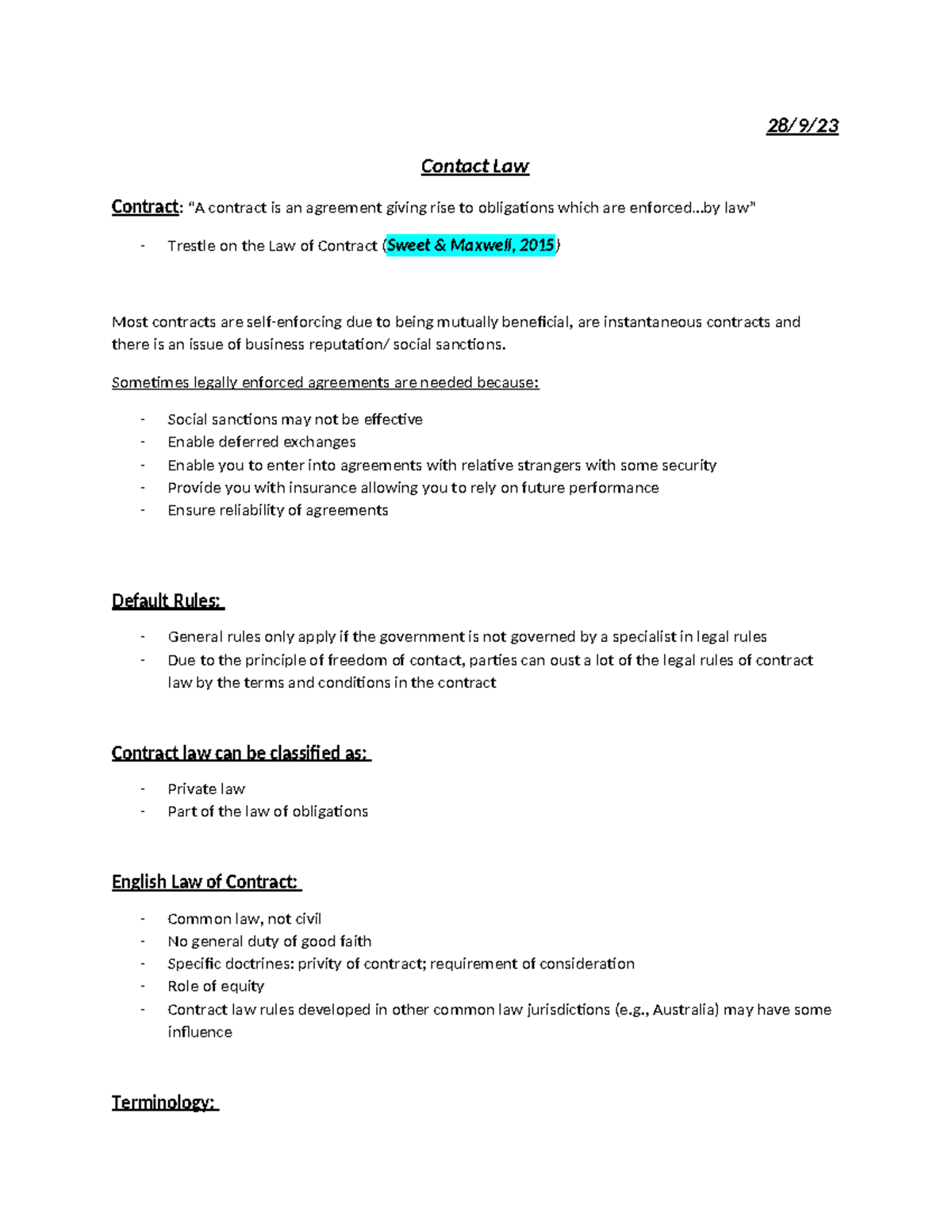 Contract Law Overview: Key Principles and Case Studies (LAW101) - Studocu