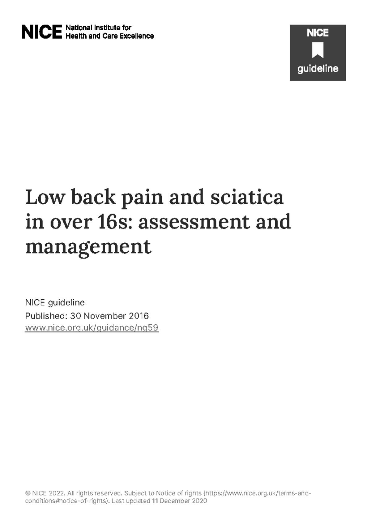 NICE Guidelines on Assessment & Management of Low Back Pain & Sciatica ...