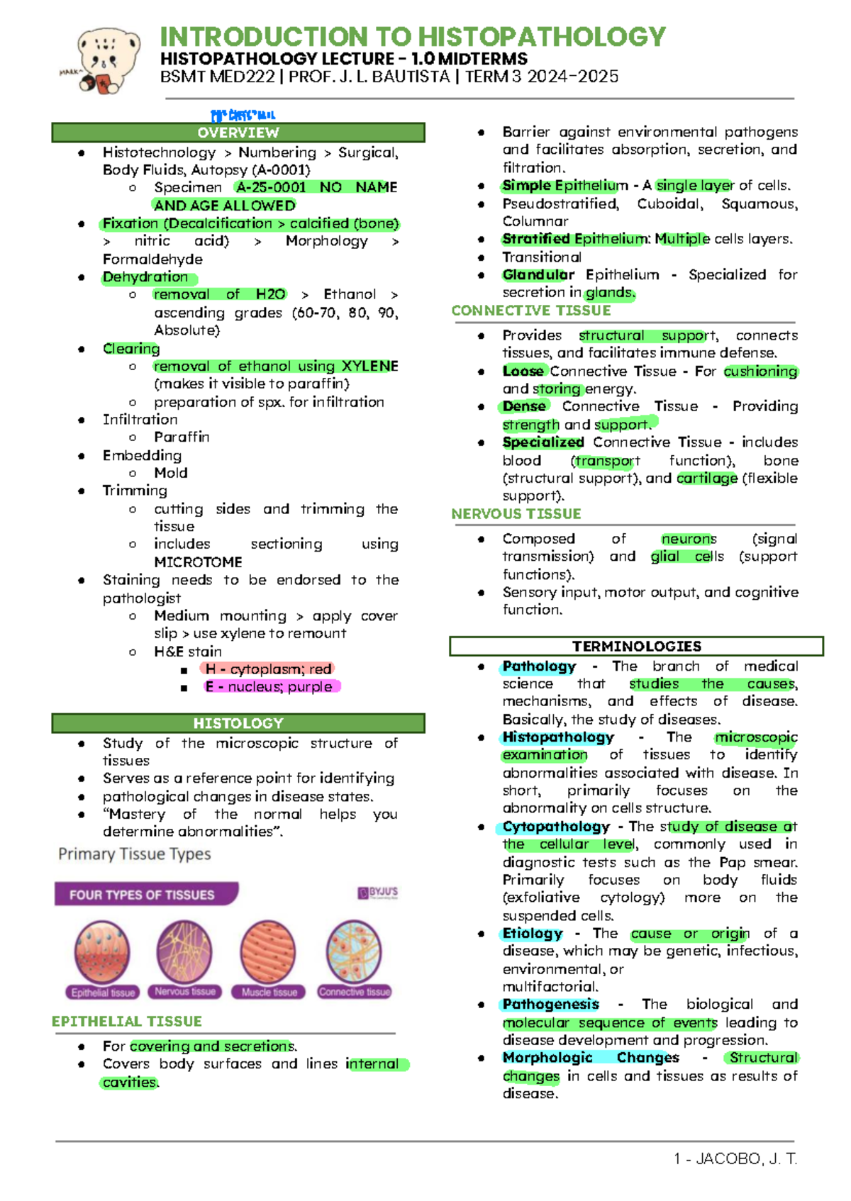 Histopathology LEC Midterms Overview: Key Concepts and Terminologies ...