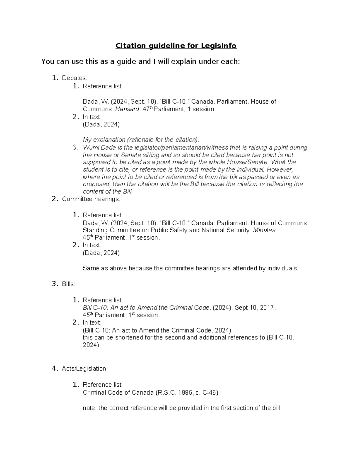 Citation Guidelines for LegisInfo: A Comprehensive Guide - Studocu