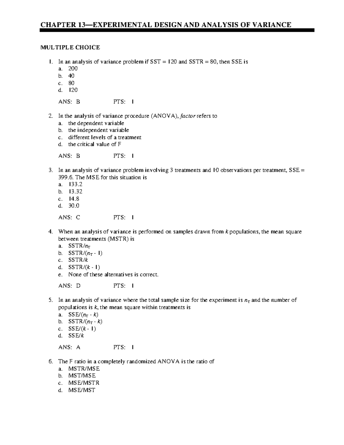 Chapter 13 Experimental Design and Analysis of Variance - Accountancy ...