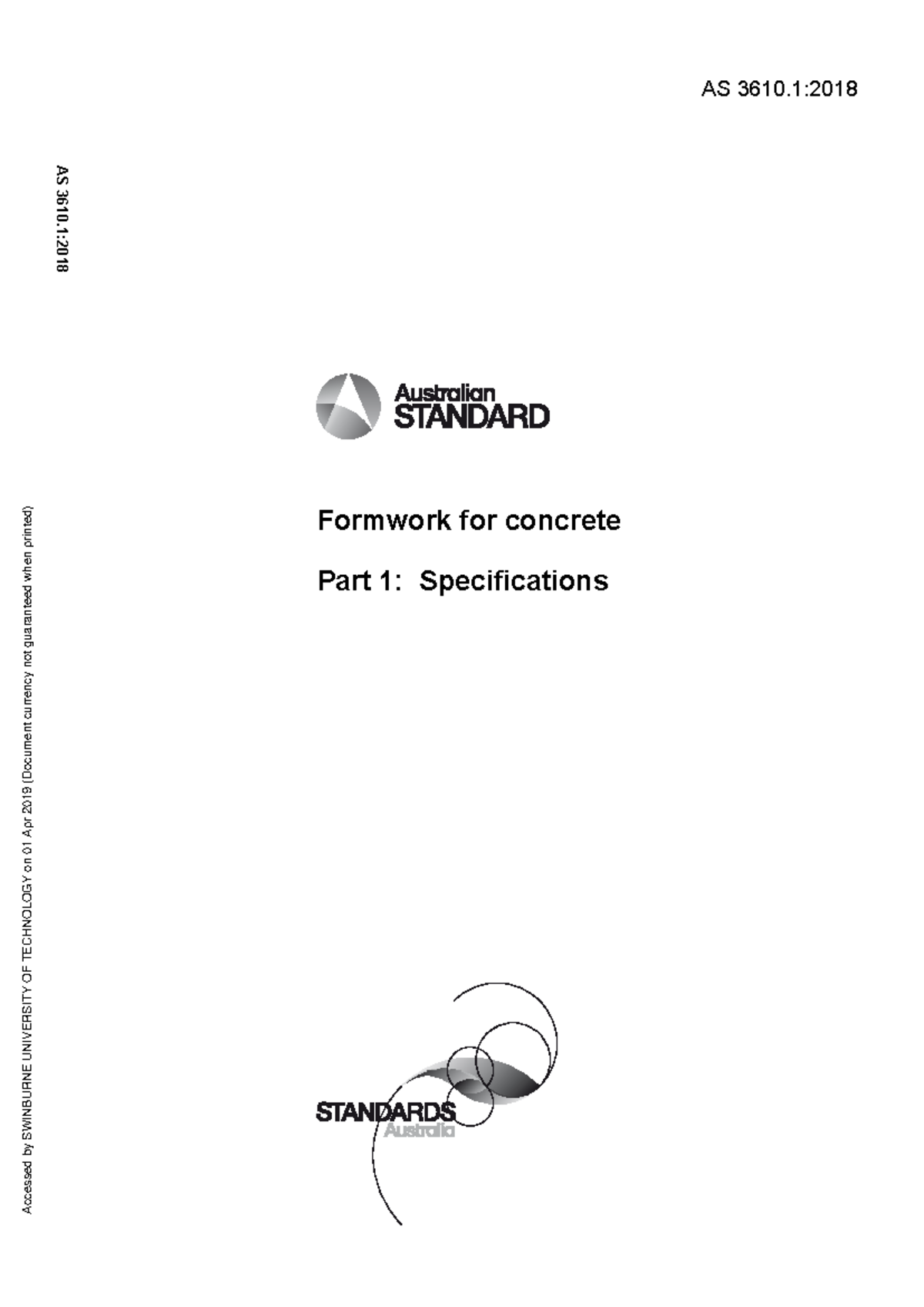 AS 3610.1 2018 Formwork for concrete - Specifications - Formwork for ...