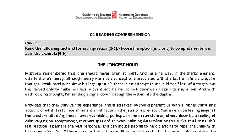 C1 READING COMPREHENSION EXERCISE: THE LONGEST HOUR - Studocu