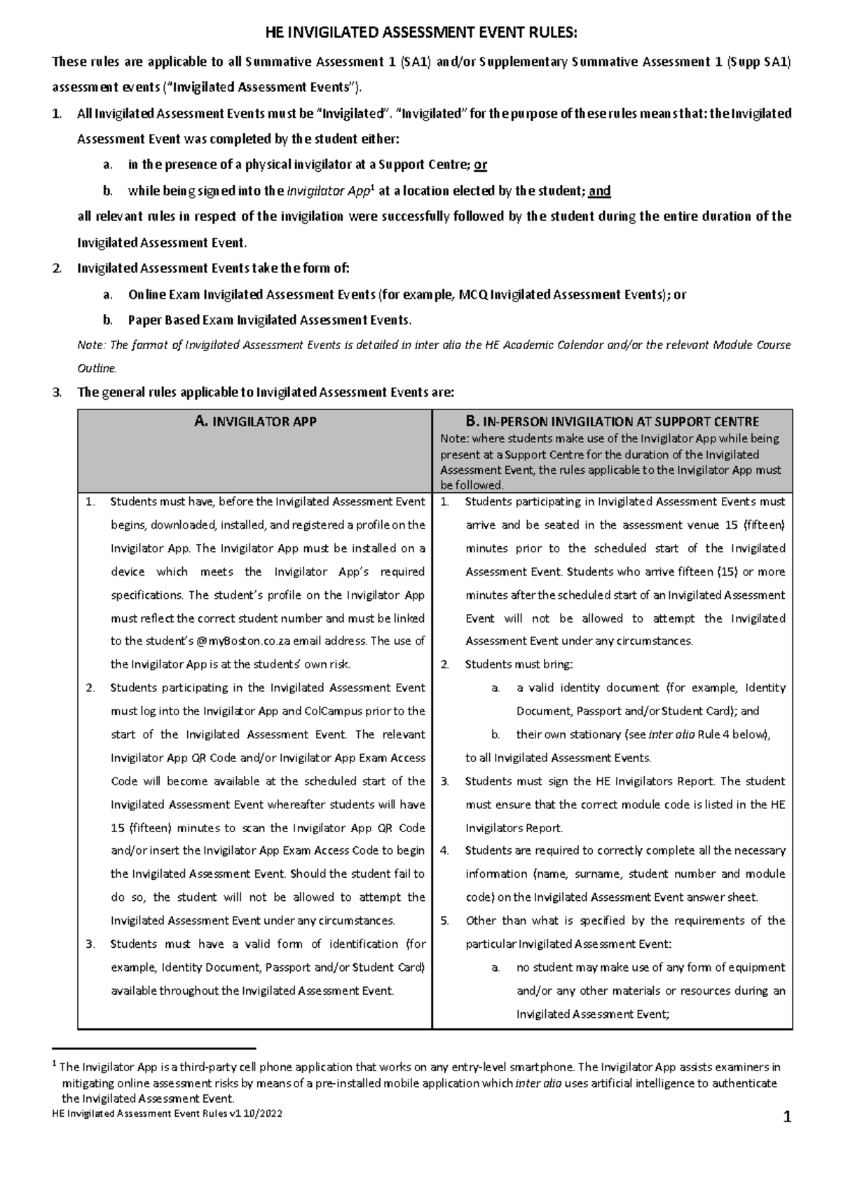 HE Invigilated Assessment Event Rules: SA1 & Supp SA1 Guidelines - Studocu