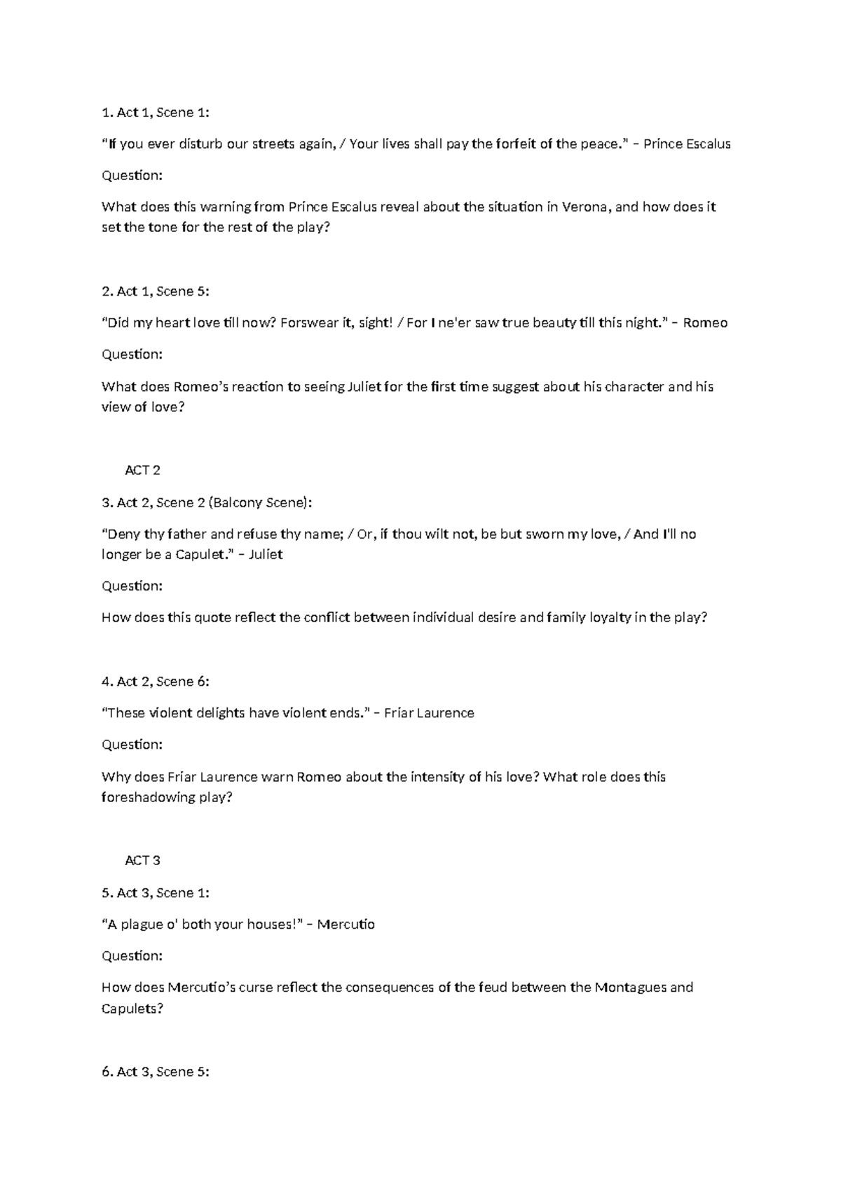 Romeo and Juliet (ENG 101): Contextual Questions and Analysis - Studocu