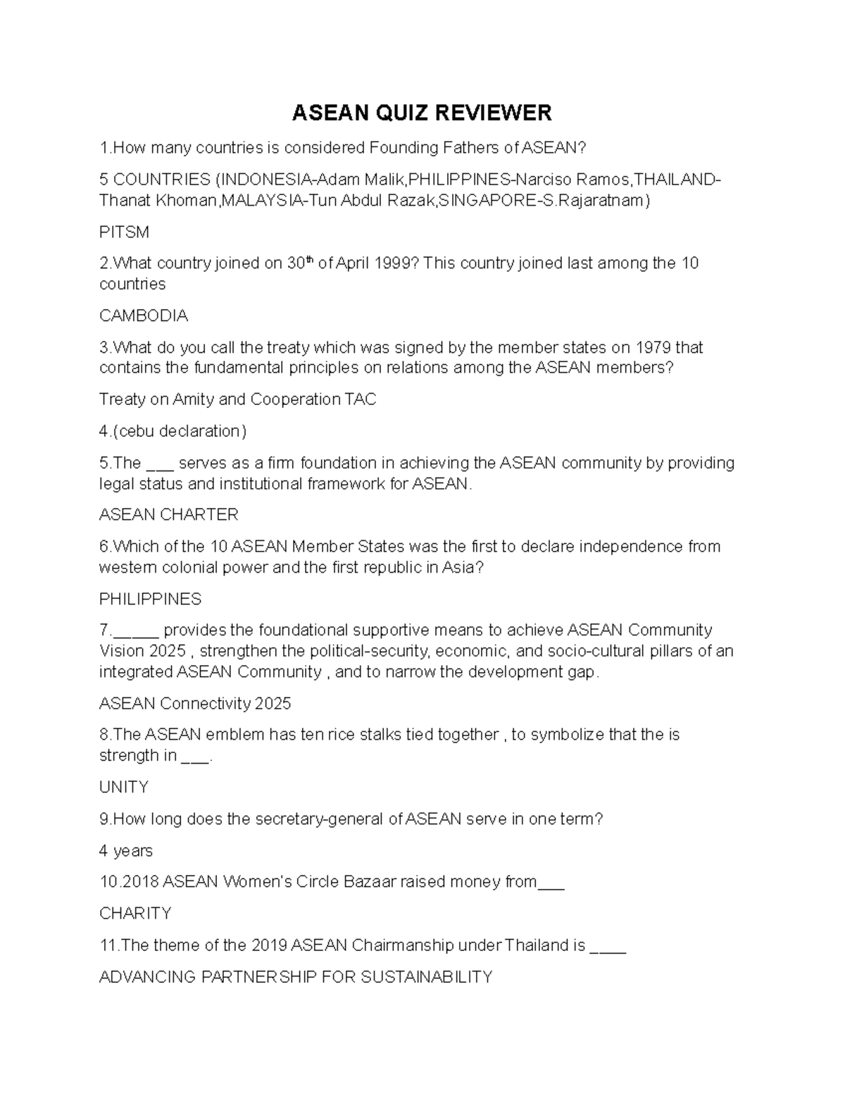 Asean QUIZ Reviewer BB - ... - ASEAN QUIZ REVIEWER 1 many countries is ...