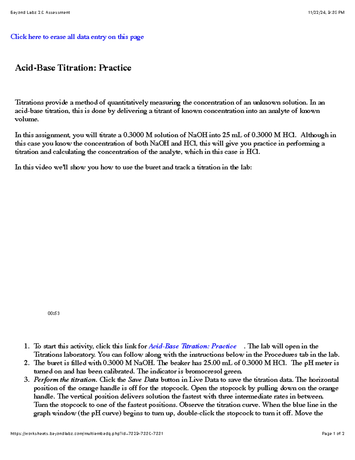 Acid-Base Titration Practice Guide for Beyond Labz 2.0 Assessment - Studocu