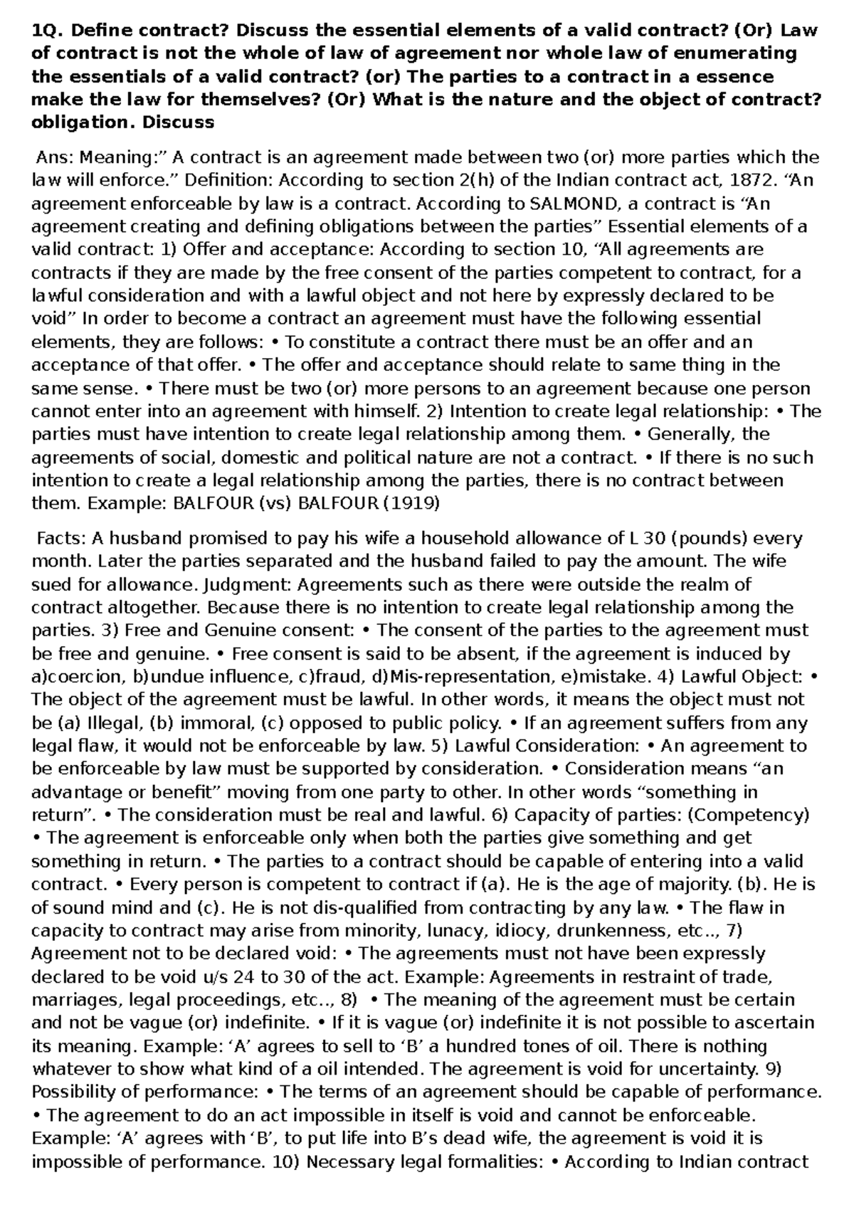 Contract Law: Essential Elements and Validity (Contract 1) - Studocu