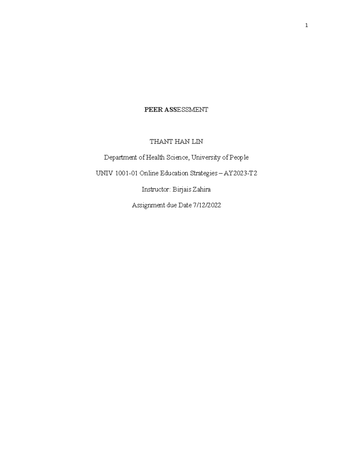 Document 70 - written assignment - PEER ASSESSMENT THANT HAN LIN ...
