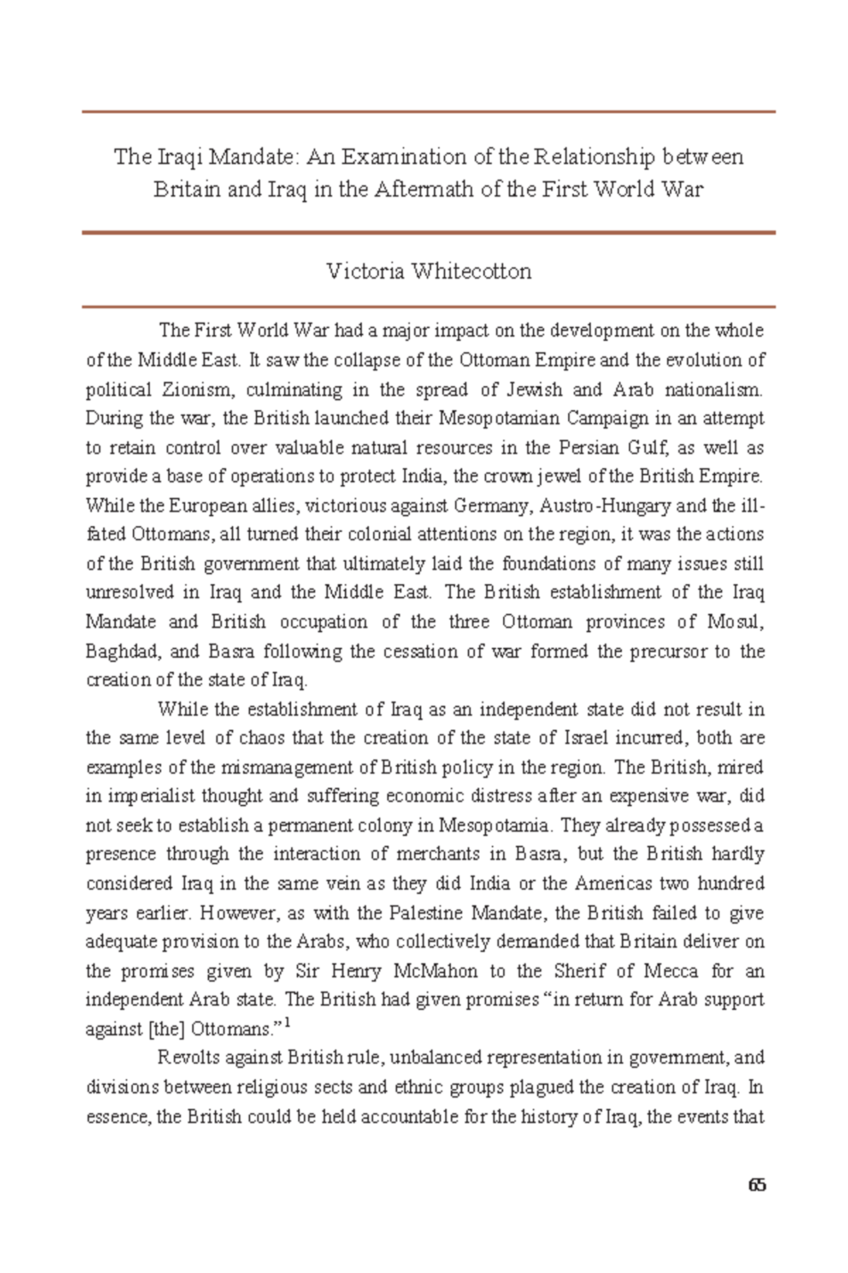 The Iraqi Mandate: Analyzing Britain's Post-WWI Relationship with Iraq ...