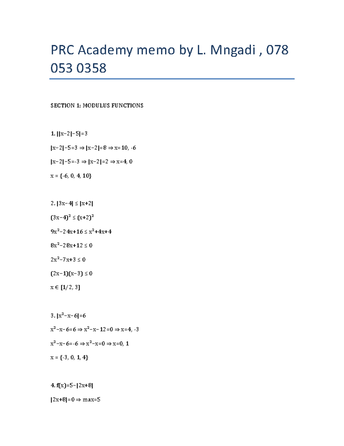 PRC Academy Memo - Need question papers - PRC Academy memo by L. Mngadi ...