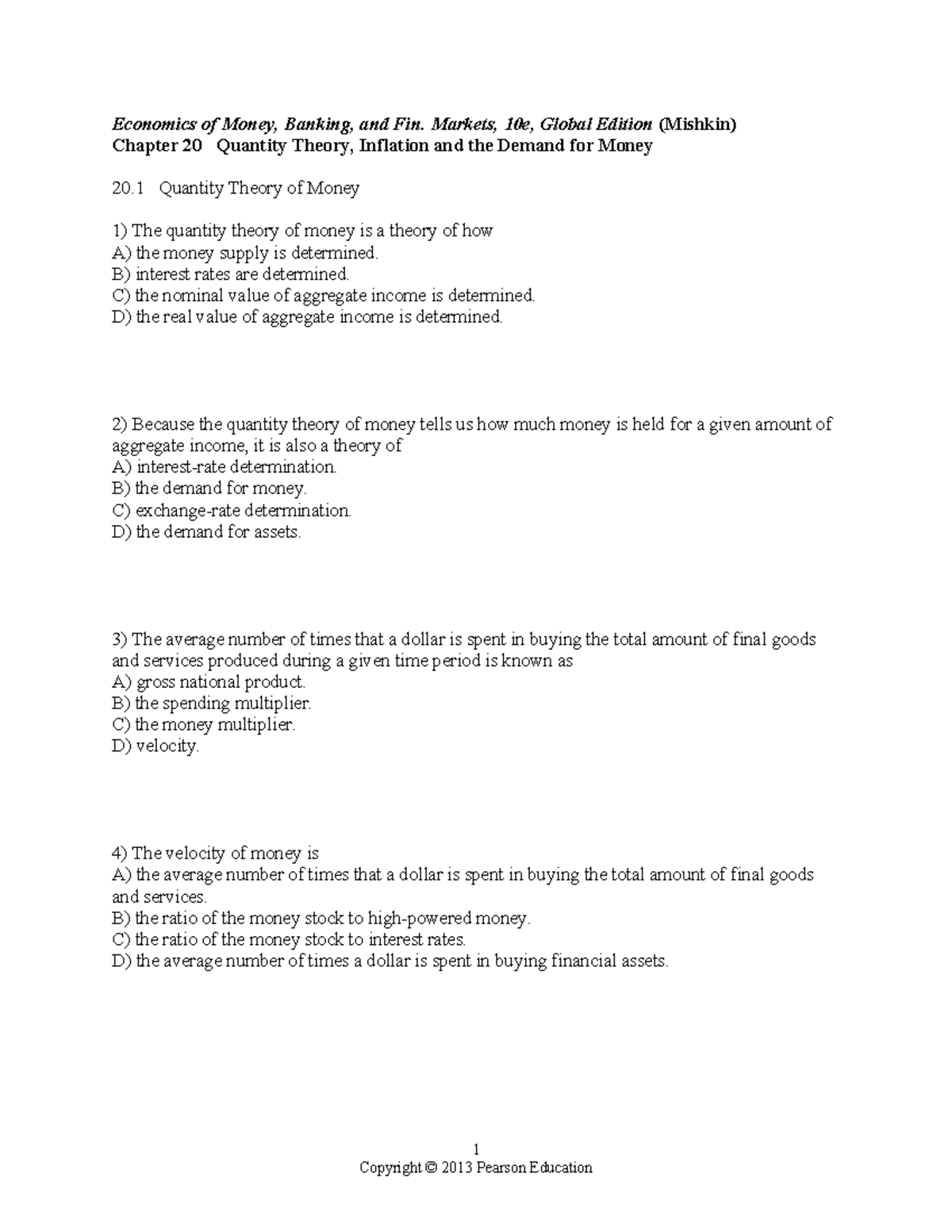 ECO531 Tutorial: Chapter 7 - Money Demand and Its Implications - Studocu