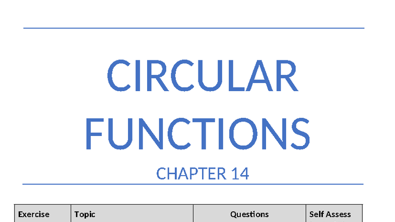 11MM Trig Students Notes 2024: Circular Functions Chapter 14 Exercises ...