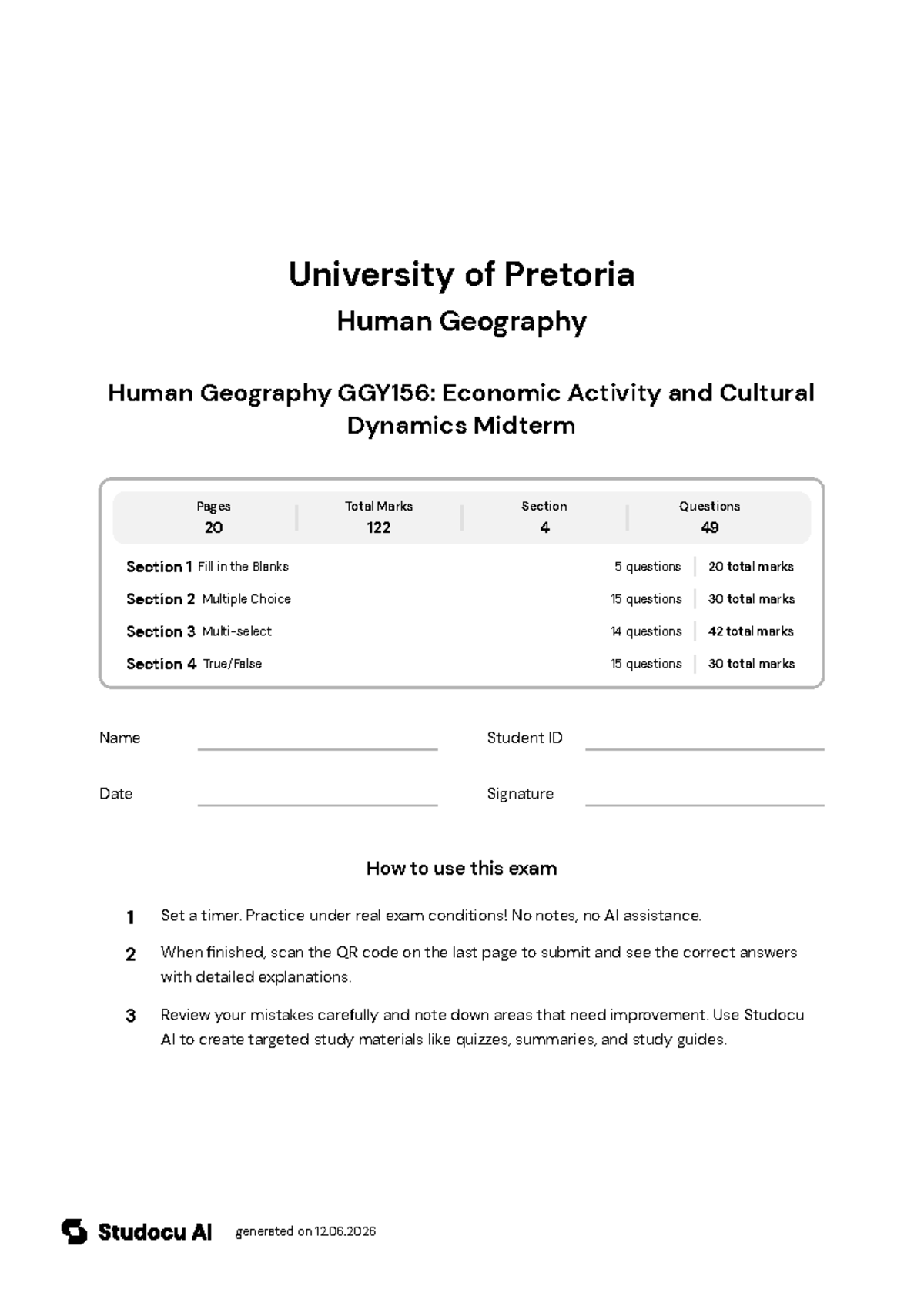 Human Geography GGY156: Economic Activity & Cultural Dynamics Midterm ...