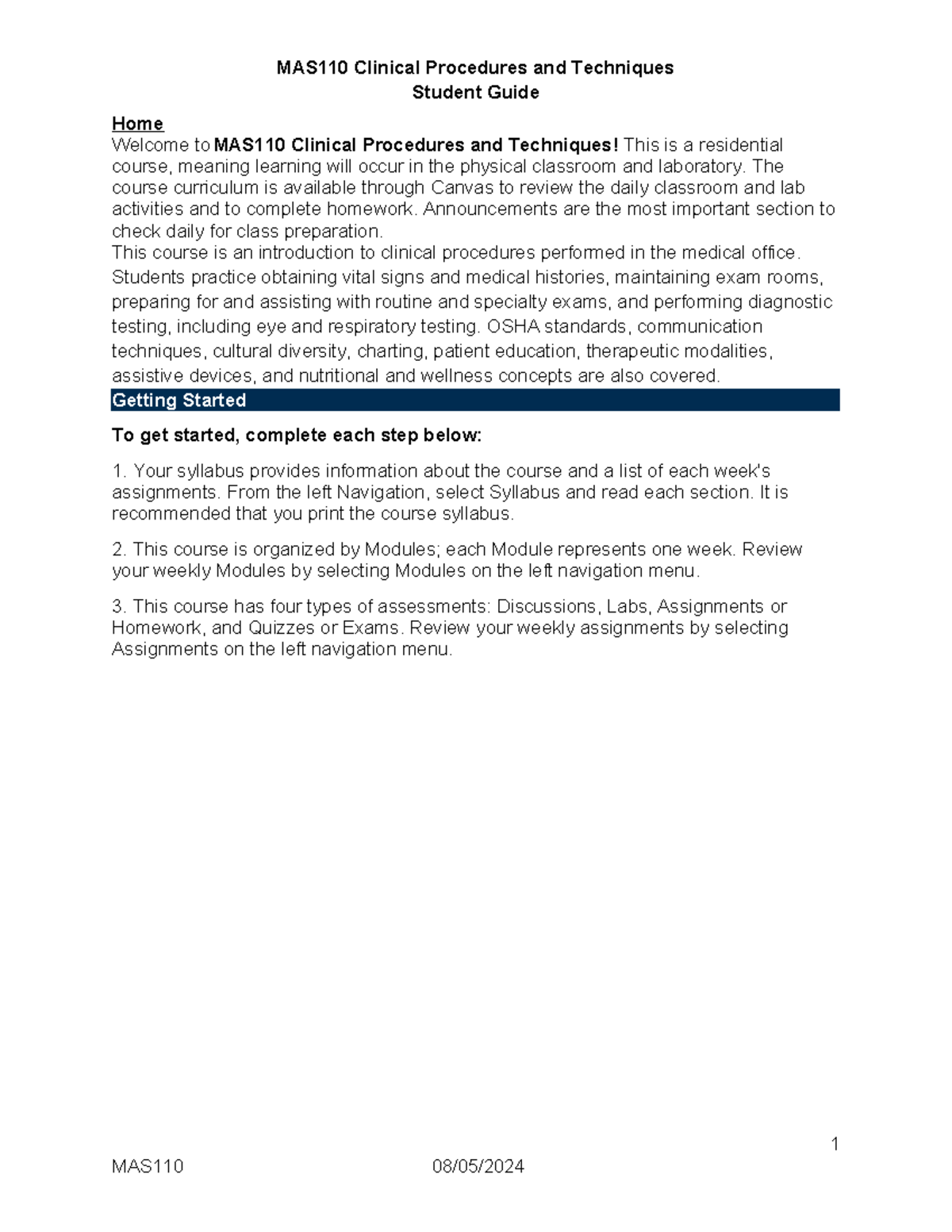 MAS110 Clinical Procedures & Techniques Student Guide: Vital Signs ...