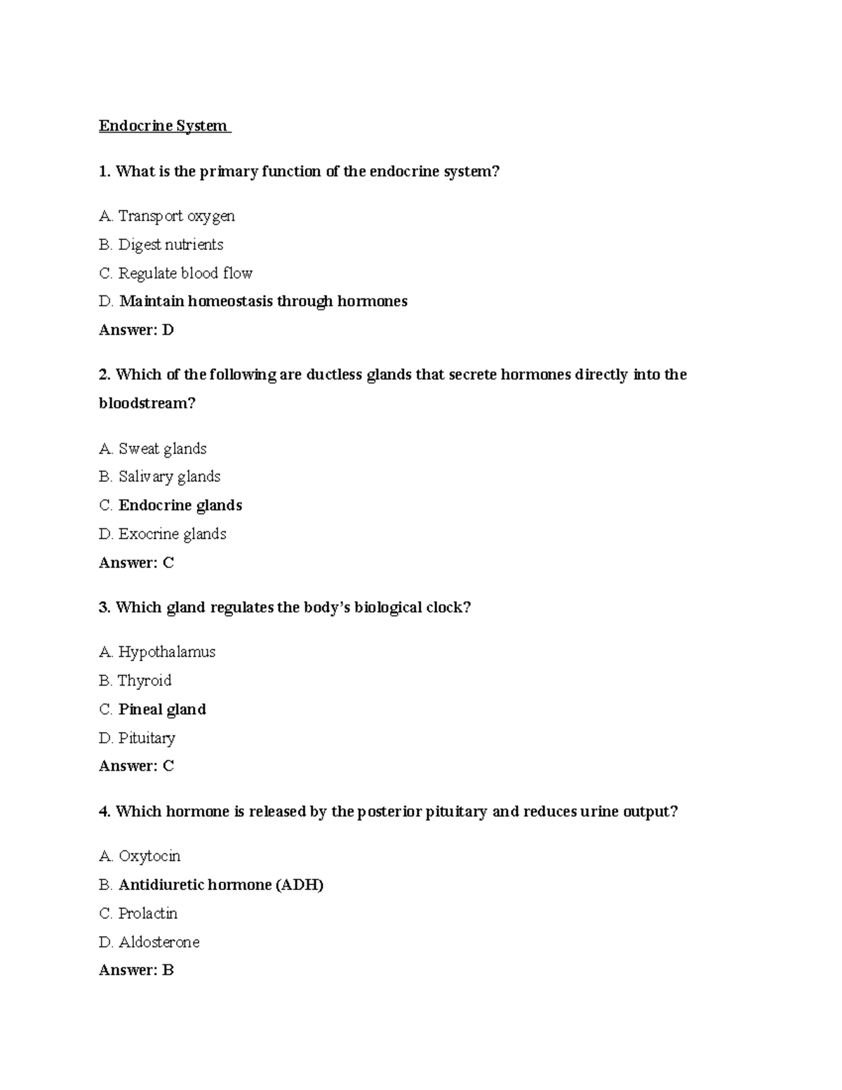 Anatomy 2 MCQ: Endocrine System & Blood Functions - Studocu