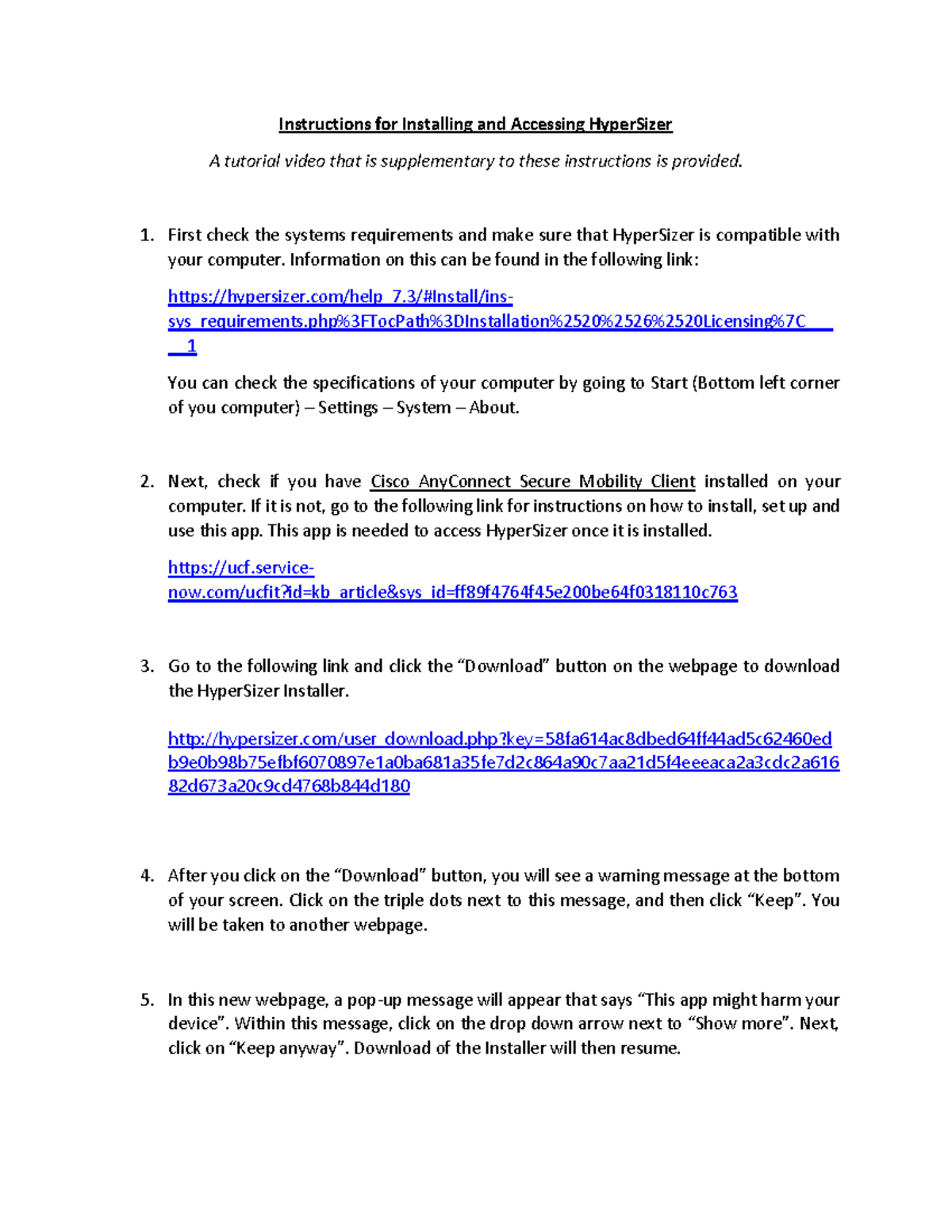 HyperSizer Installation & Access Instructions for UCF Students - Studocu