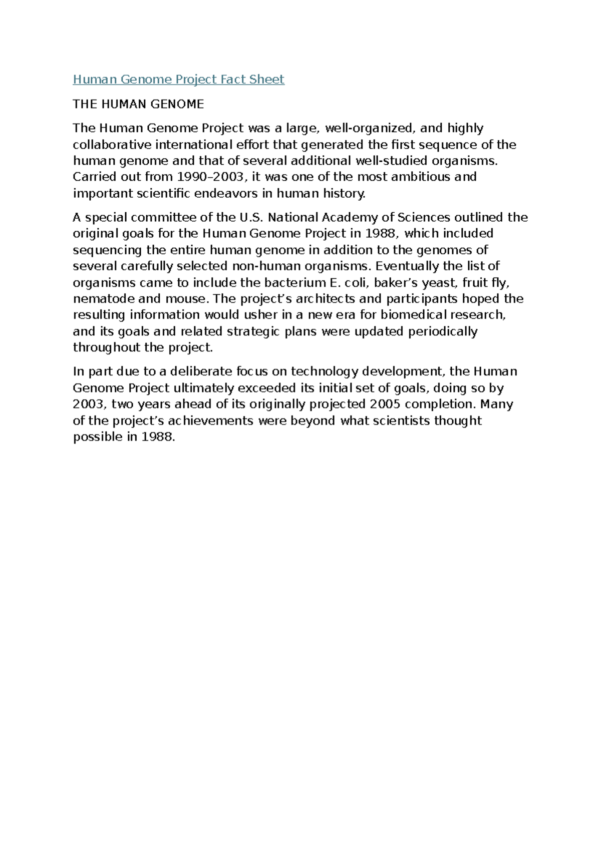 Human Genome Project Overview: Achievements & Goals (HGP 1990-2003 ...