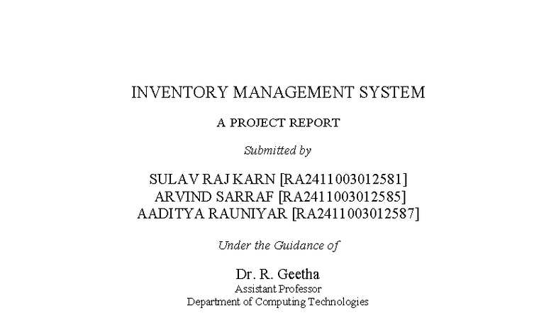 INVENTORY MANAGEMENT SYSTEM PROJECT REPORT (21CSC203P) - Studocu