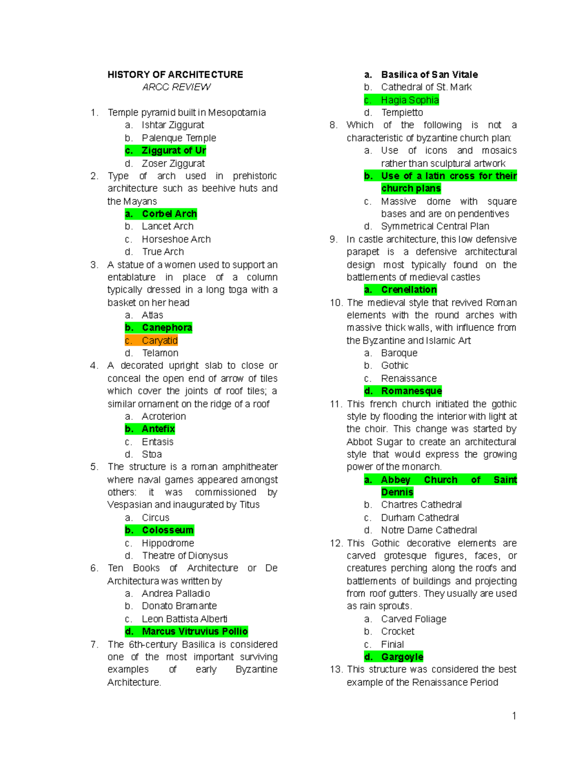ARCC 101 History of Architecture - Comprehensive Review Notes - Studocu