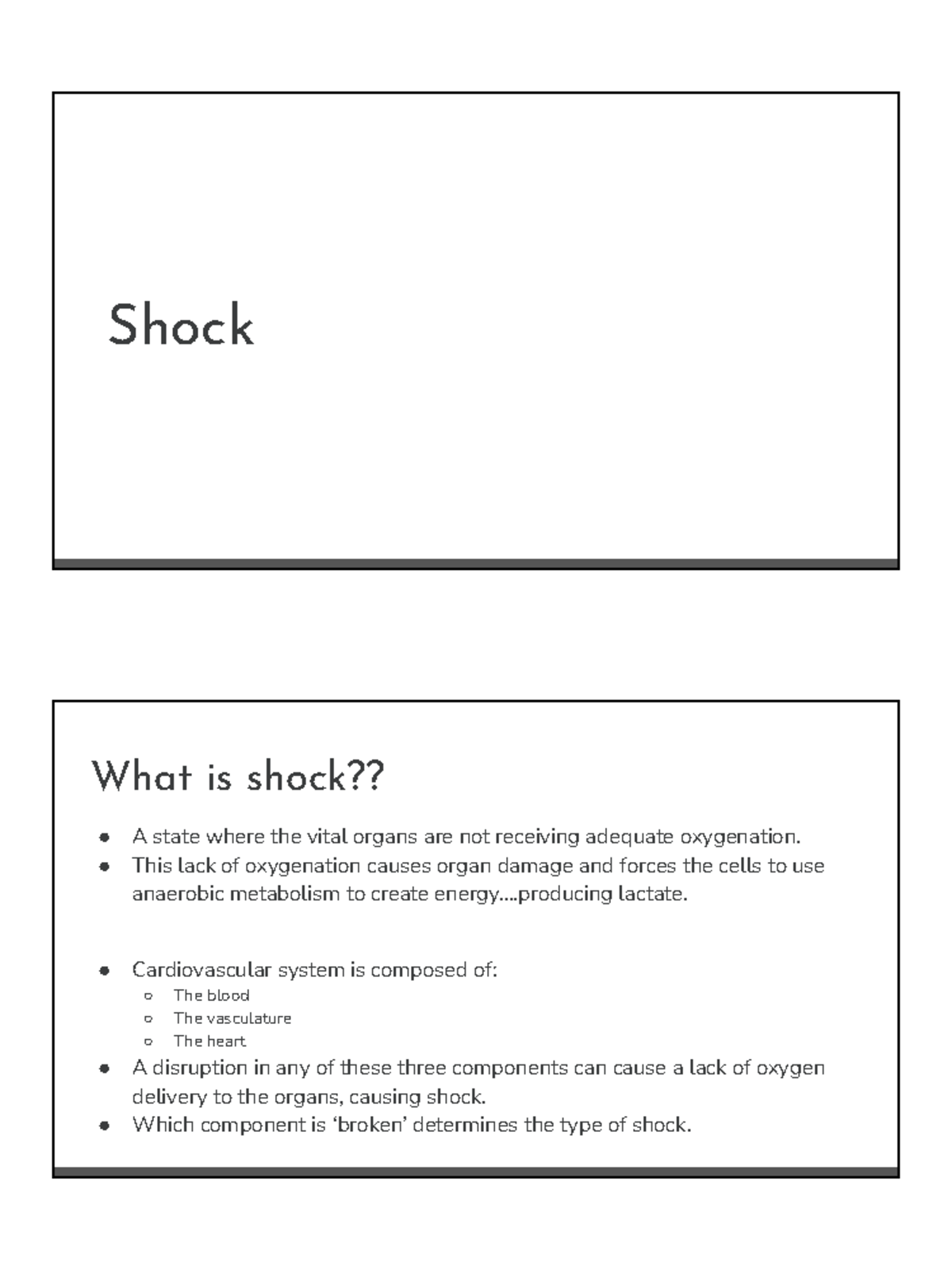 Shock - Archer - Shock What is shock?? A state where the vital organs ...