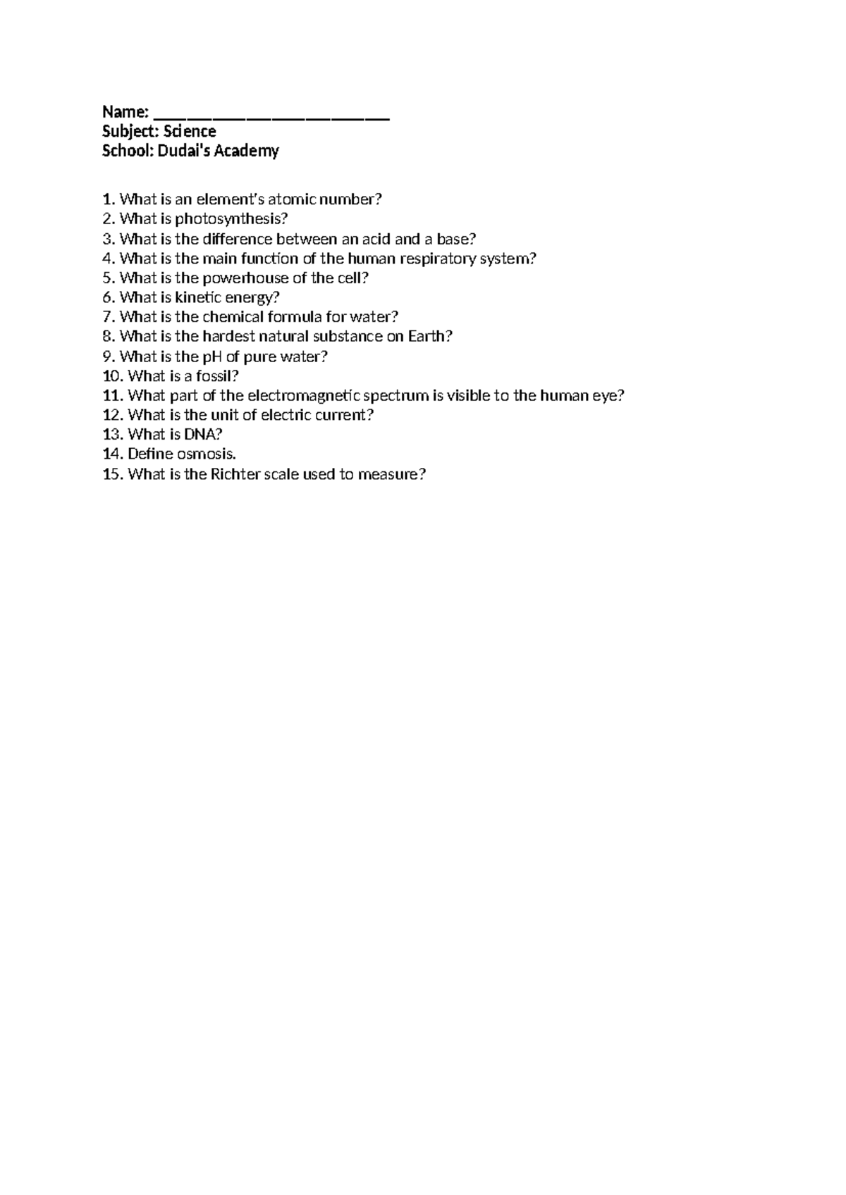 Science Quiz 5 - Key Concepts and Definitions - Studocu