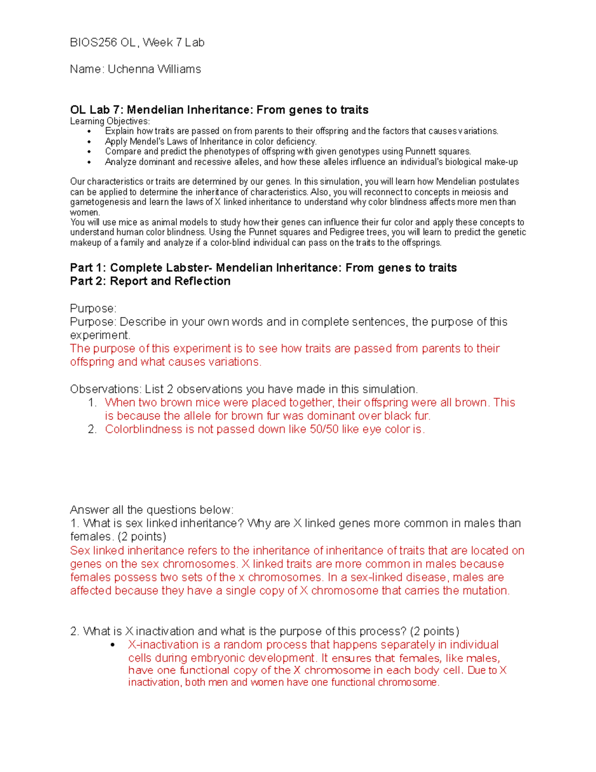 Final Lab Report: BIOS256 Week 7 - Mendelian Inheritance Analysis - Studocu