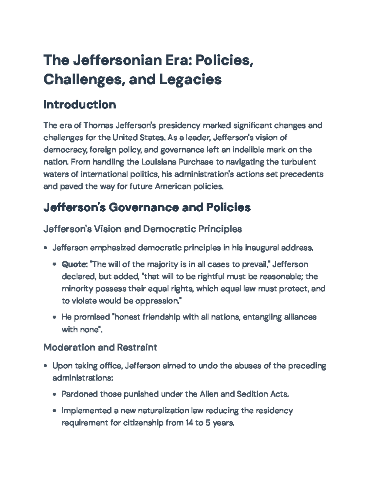 The Jeffersonian Era: Policies, Challenges & Impact Overview (HIST 101 ...
