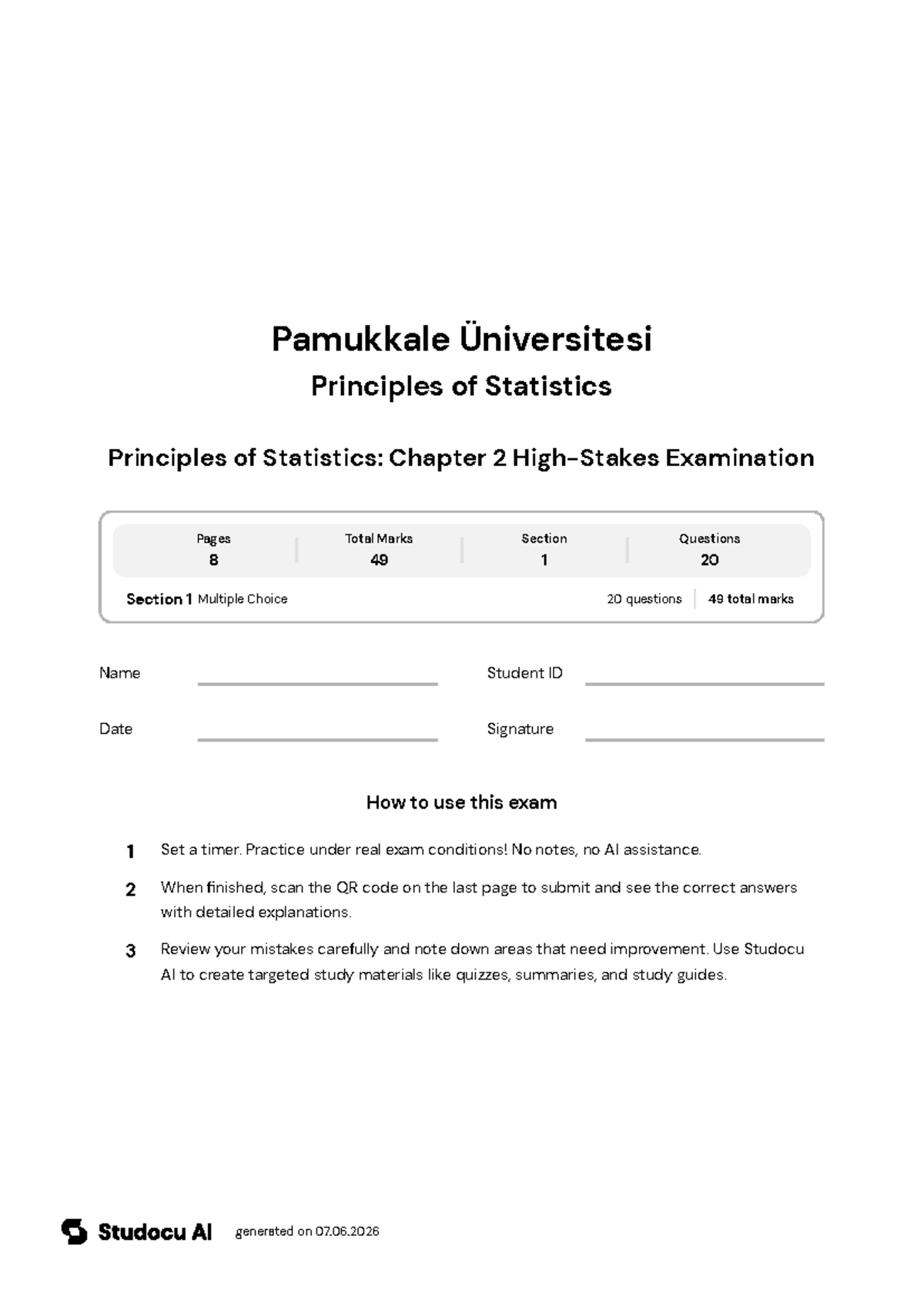 Principles of Statistics: Chapter 2 Exam - Studocu